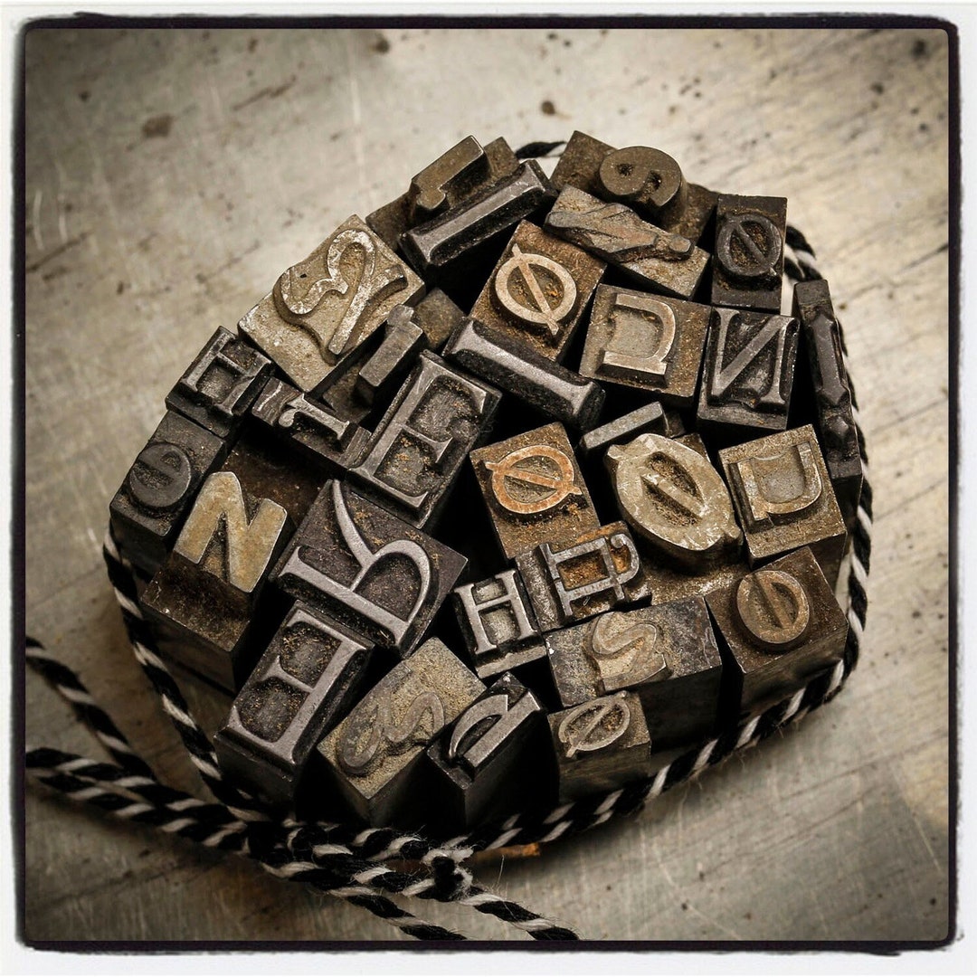 Set of R,h,n,e,ø,i Antique Letterpress Letter Blocks, Vintage Printer ...