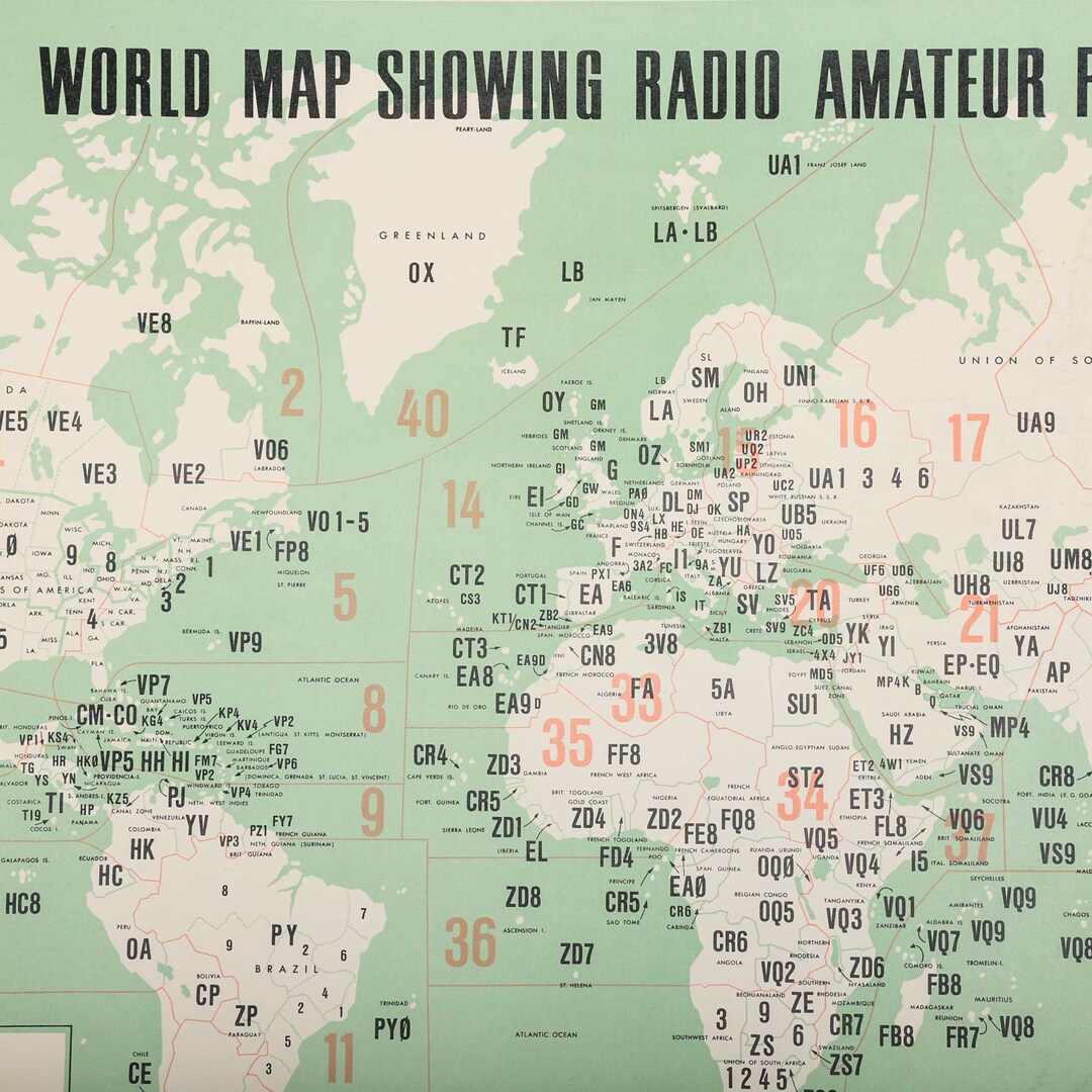 Vintage Original World Map Poster Showing Radio Amateur Prefixes – 1960s Cartographic Design - Etsy