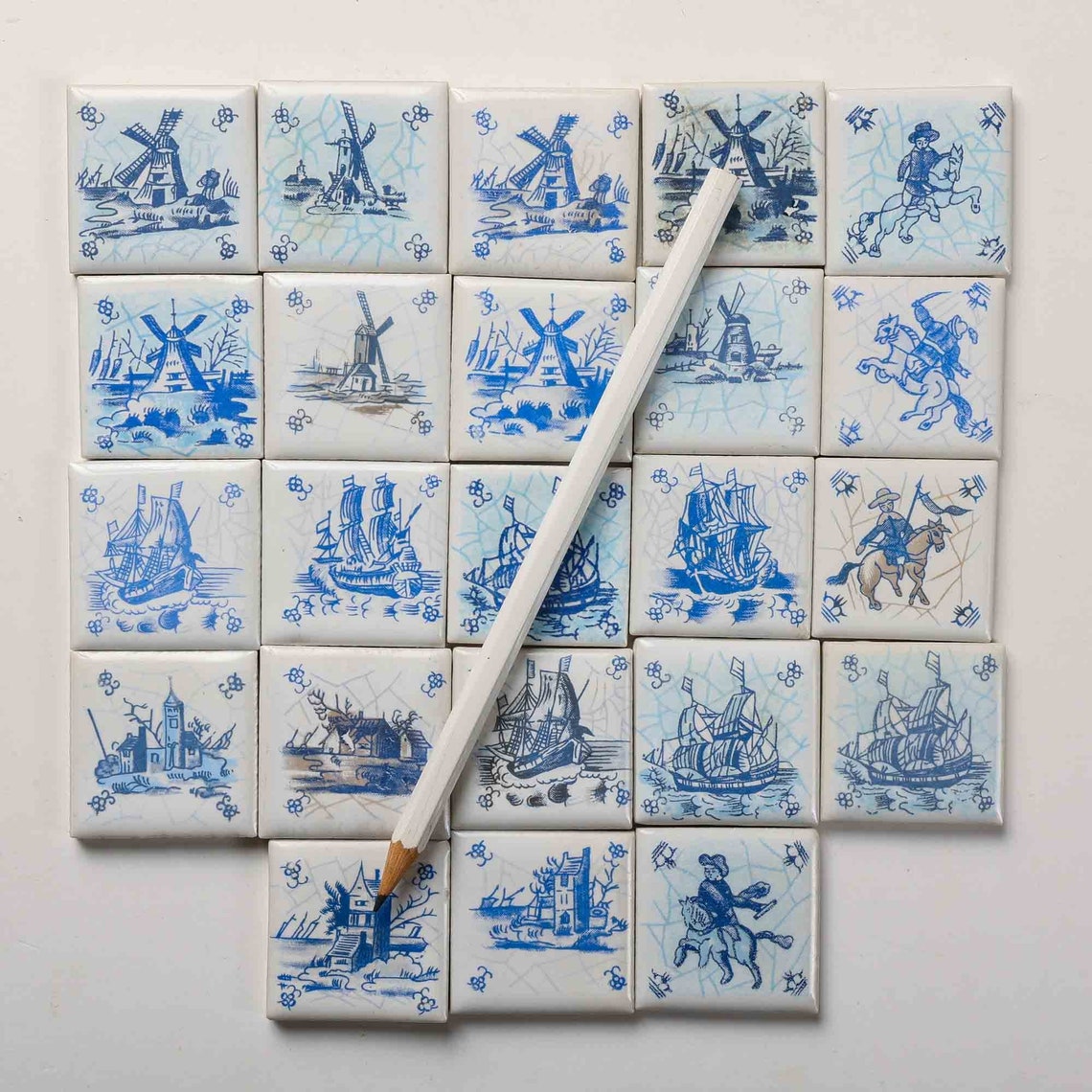 Vintage 1950s Driessen Chocolate Tiles – Dutch Ceramic Delft Style ...