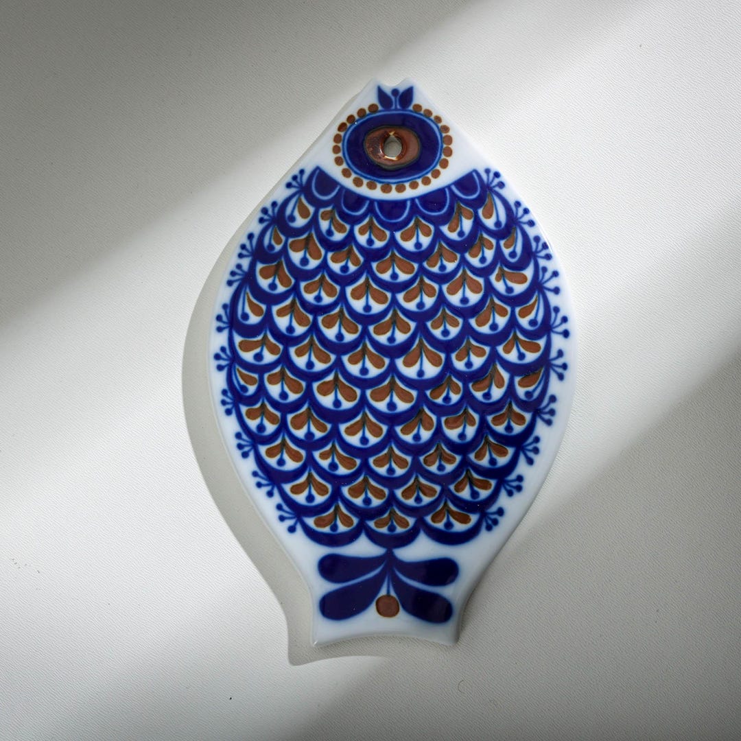 Vintage Scandinavian Blue Fish Wall Plaque by Porsgrund Norway ...