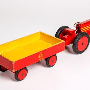 Old Vintage Stiff Tractor With Hangers, Wooden Toy From Germany, 1940s ...