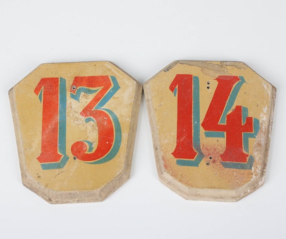 Antique carnival number, old charming hand painted wo… - Gem