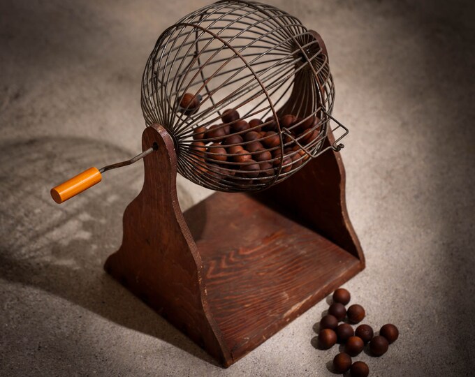 An Early 20th Century Rotating Bingo Cage From New York, Wood, Metal ...