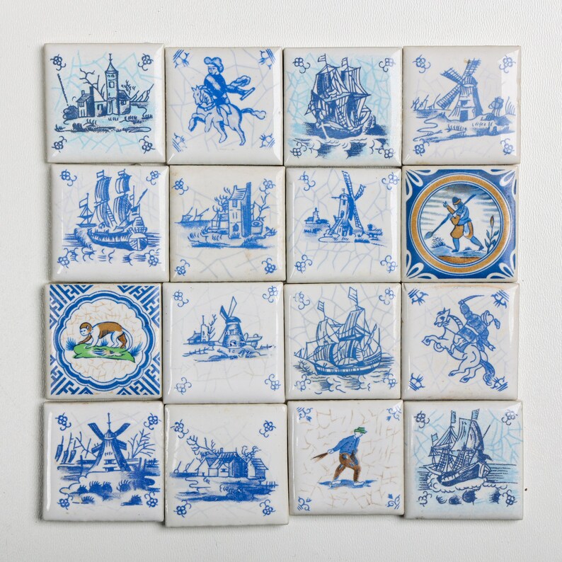 Vintage 1950s Driessen Chocolate Tiles – Dutch Ceramic Delft Style ...