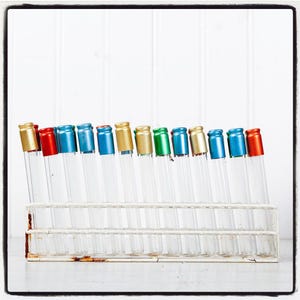 Vintage Test Tubes With Colorful Caps – Complete Set With Rack From Cap ...