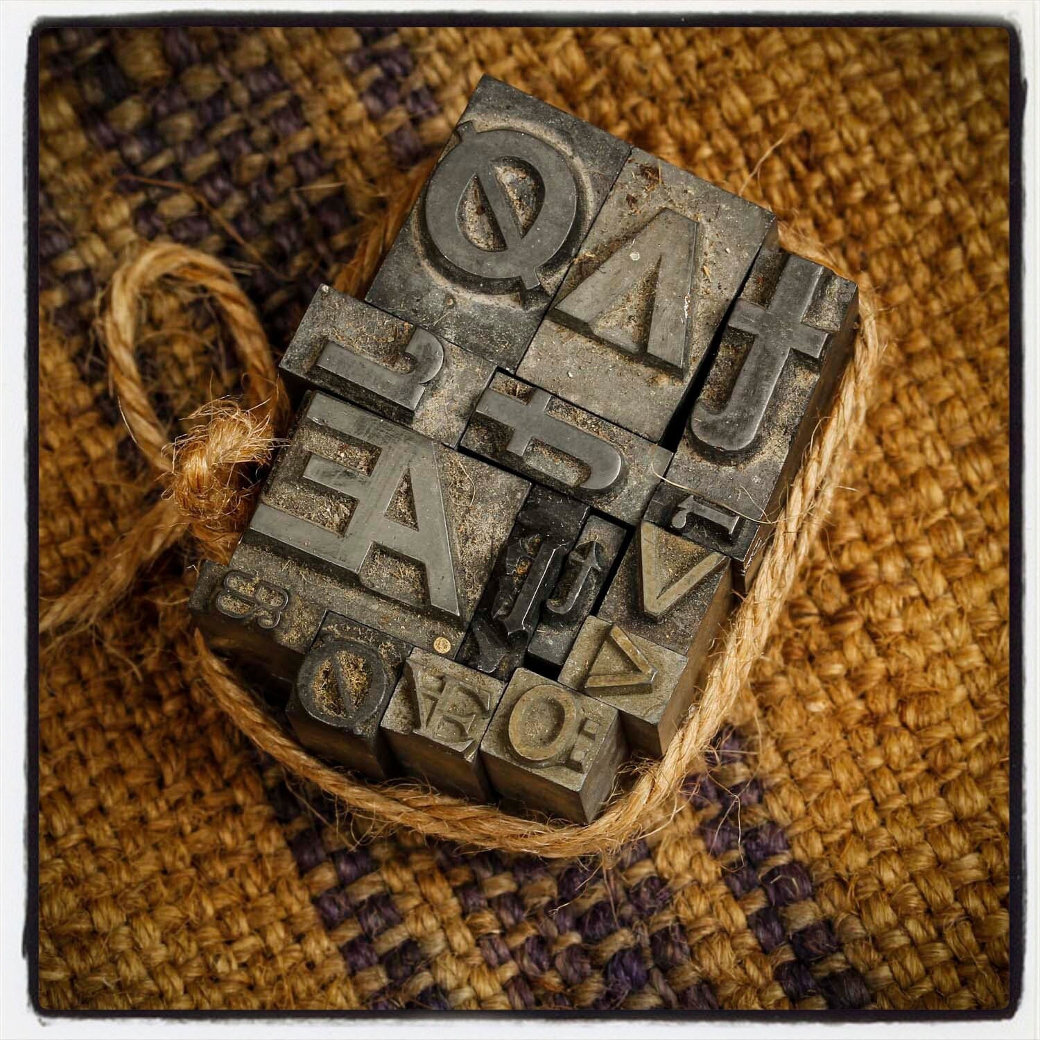 Set of ø,æ,t,v,r Antique Letterpress Letter Blocks, Vintage Printer ...