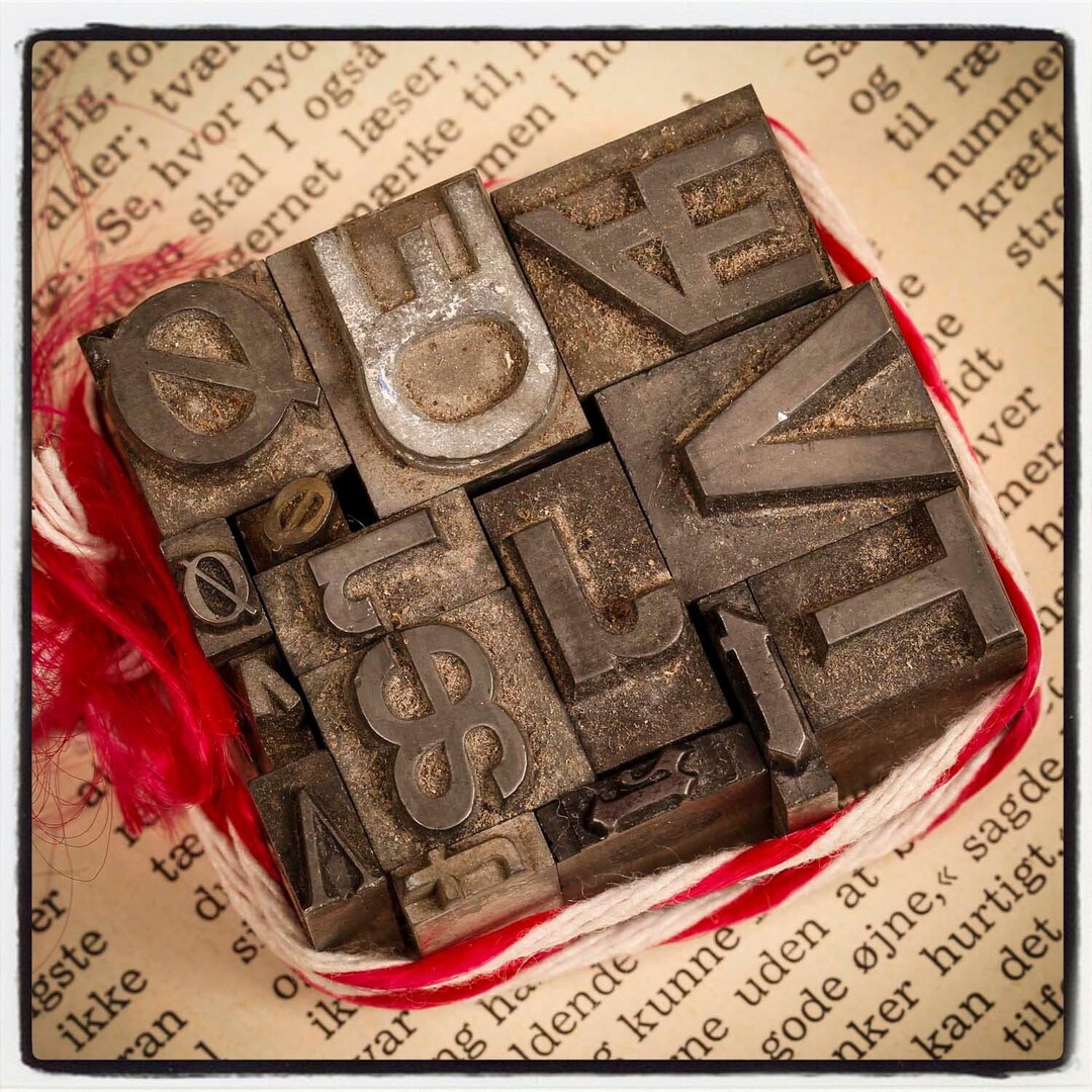 Set of ø,æ,t,v,r Antique Letterpress Letter Blocks, Vintage Printer ...