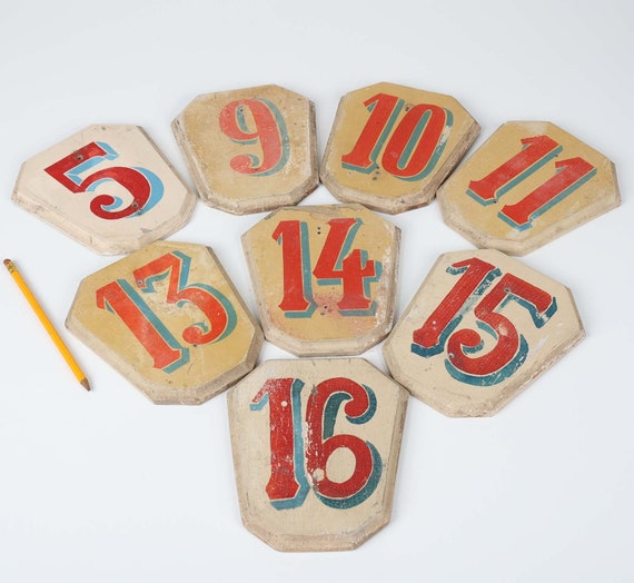 Antique carnival number, old charming hand painted wo… - Gem