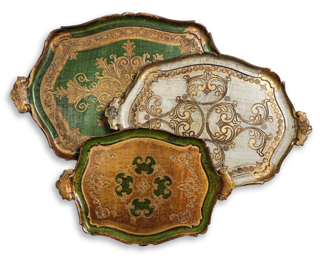 Vintage Italian Florentine Serving Tray With Handles and Hand Painted ...