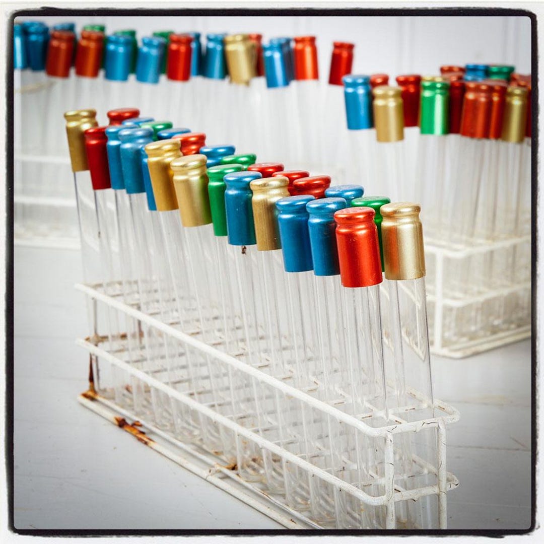 Vintage Test Tubes With Colorful Caps – Complete Set With Rack From Cap ...