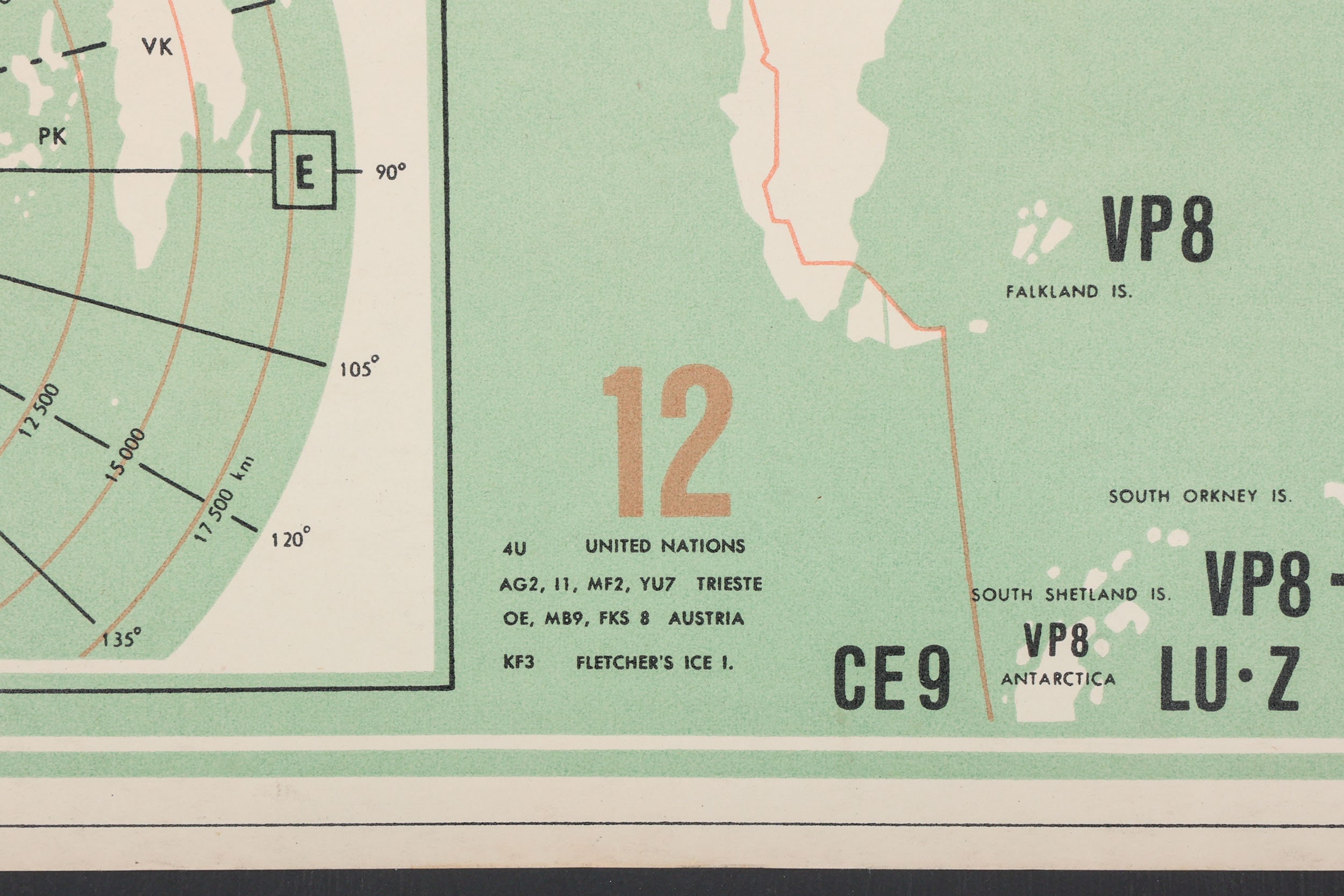 Vintage Original World Map Poster Showing Radio Amateur Prefixes ...
