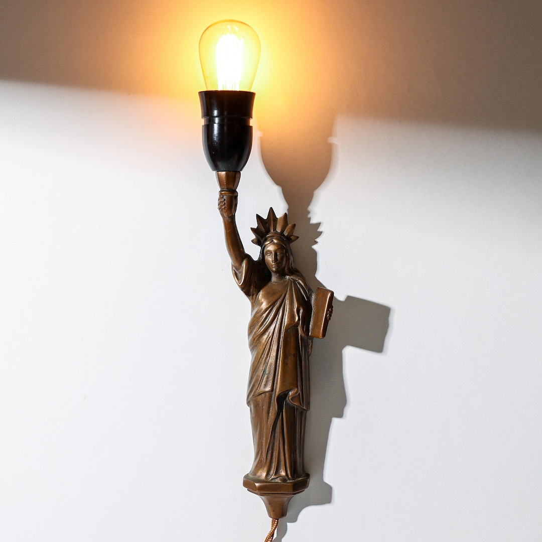 Statue of Liberty Bronze Figure, Vintage Wall Lamp, 1950s - Etsy