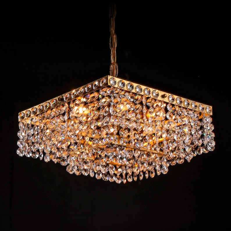 A Vintage Crystal Cut Square Chandelier MCM Design Lighting Hollywood ...