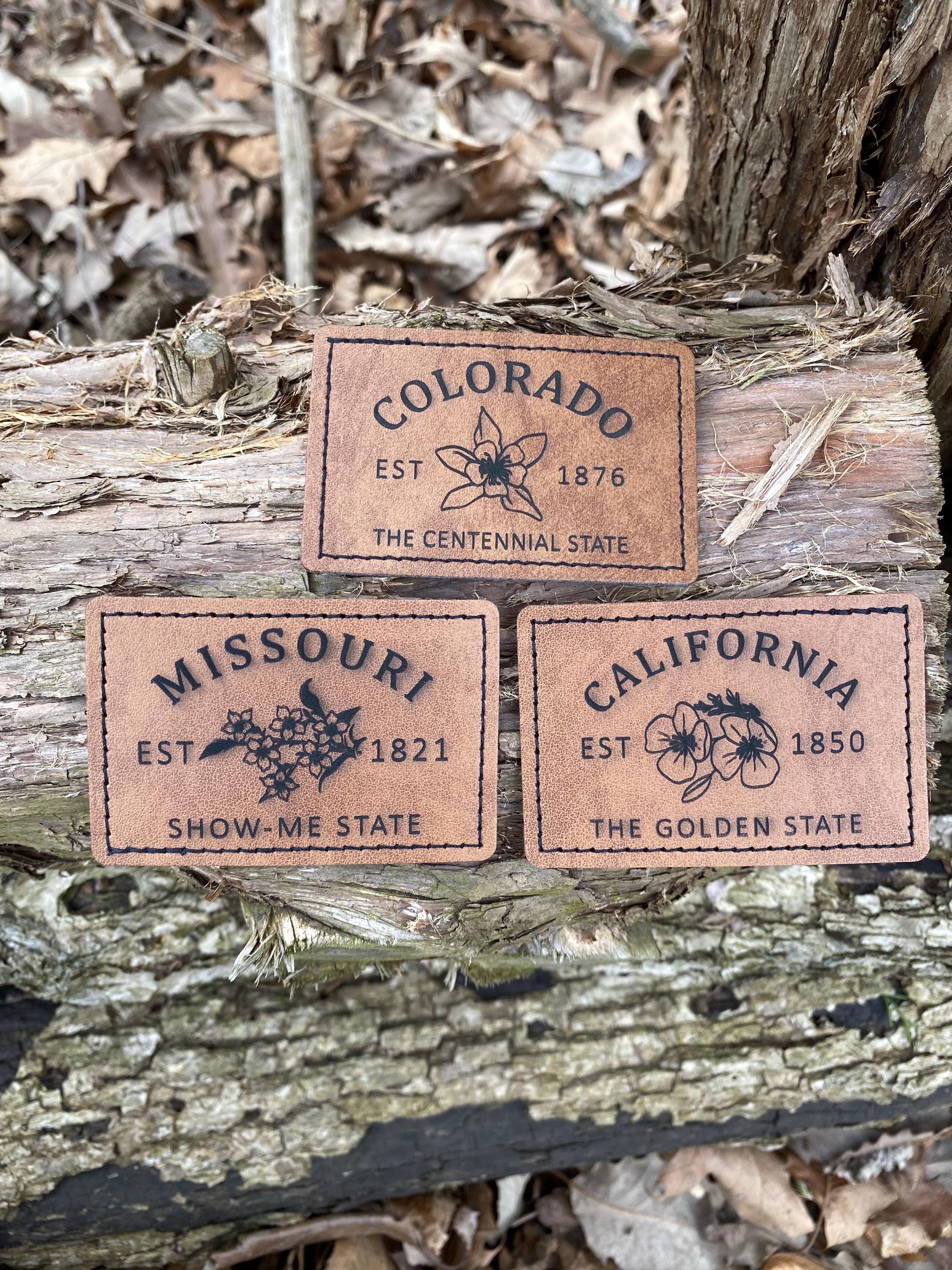 US States Engraved Leather Patch, Hats, Backpacks, Iron on Patch ...