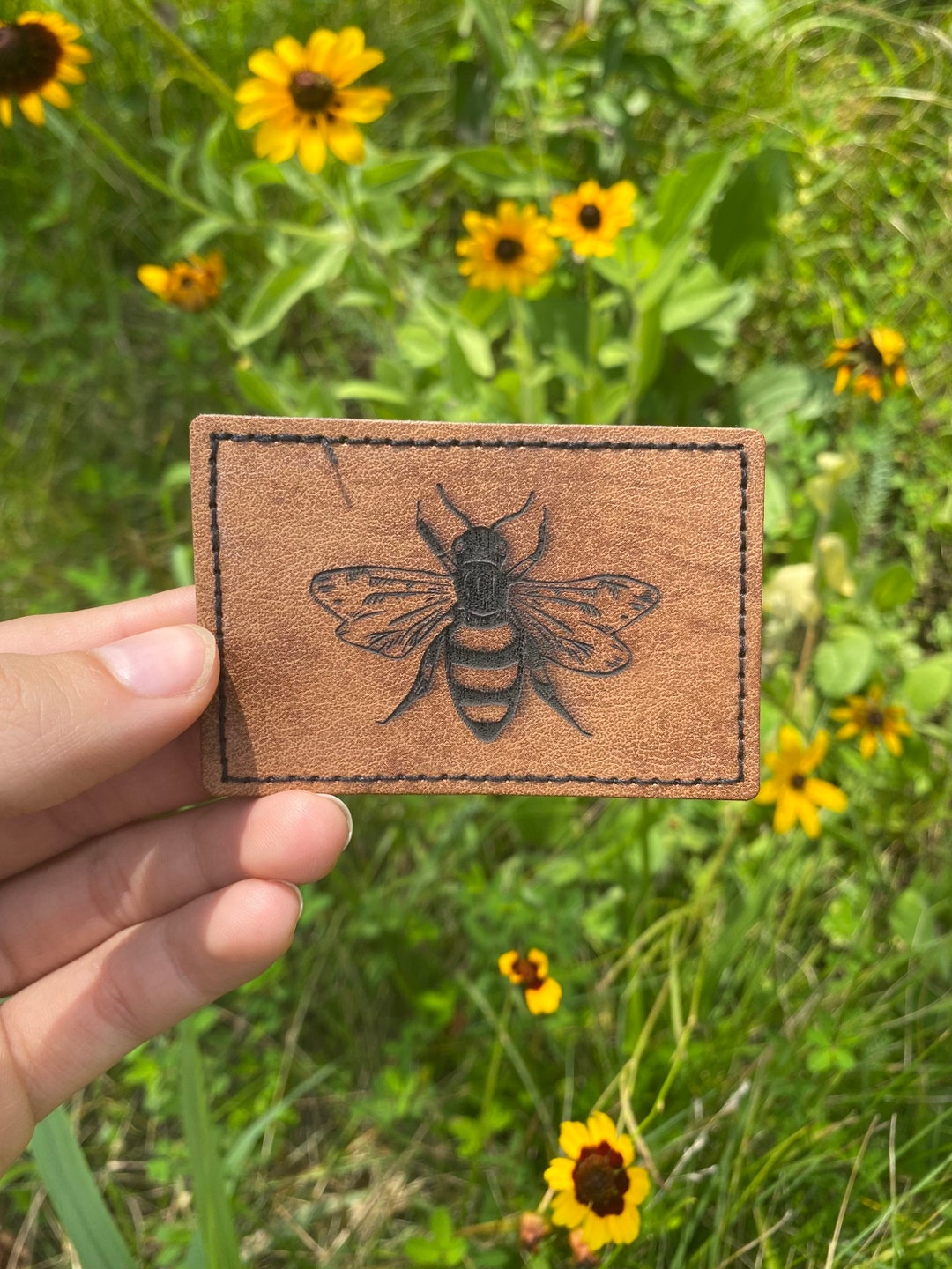 Engraved Leather Patch for Hats, Bags, Backpacks, Iron on Patch, Custom, Beekeeper, Honeybee ...