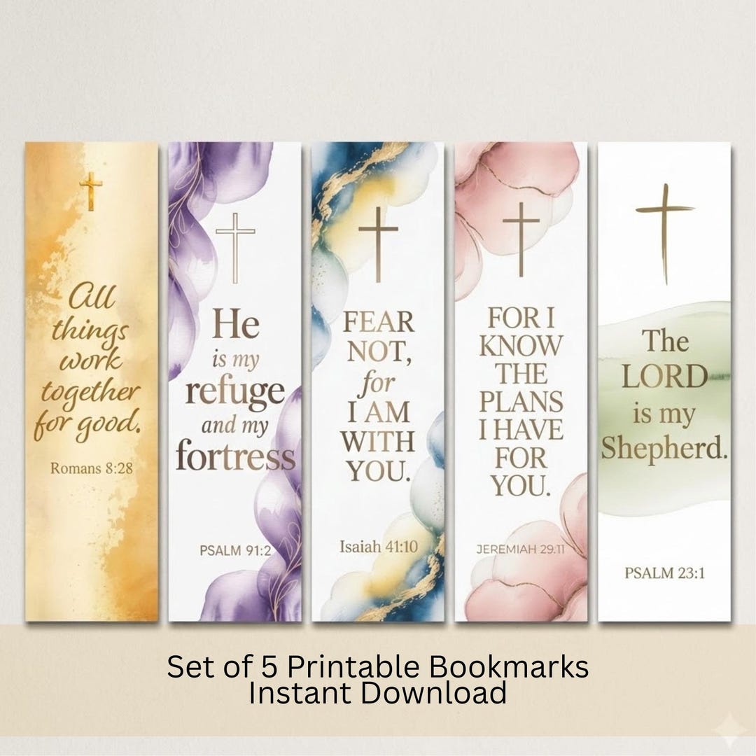 Printable Bible Verse Bookmarks Set of 5 Watercolor Scripture Digital ...