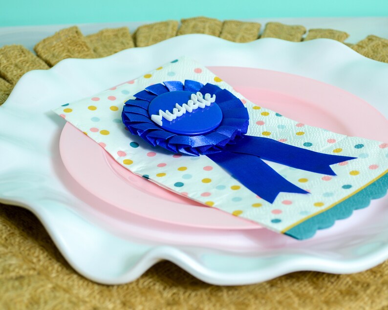 Custom Blue Ribbon Place Card Pin Brooch Horse Ribbon Equestrian Party ...