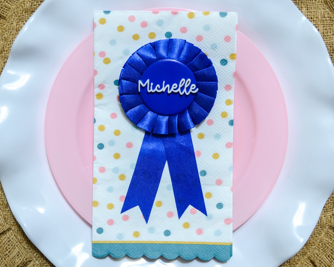 Custom Blue Ribbon Place Card Pin Brooch Horse Ribbon Equestrian Party ...