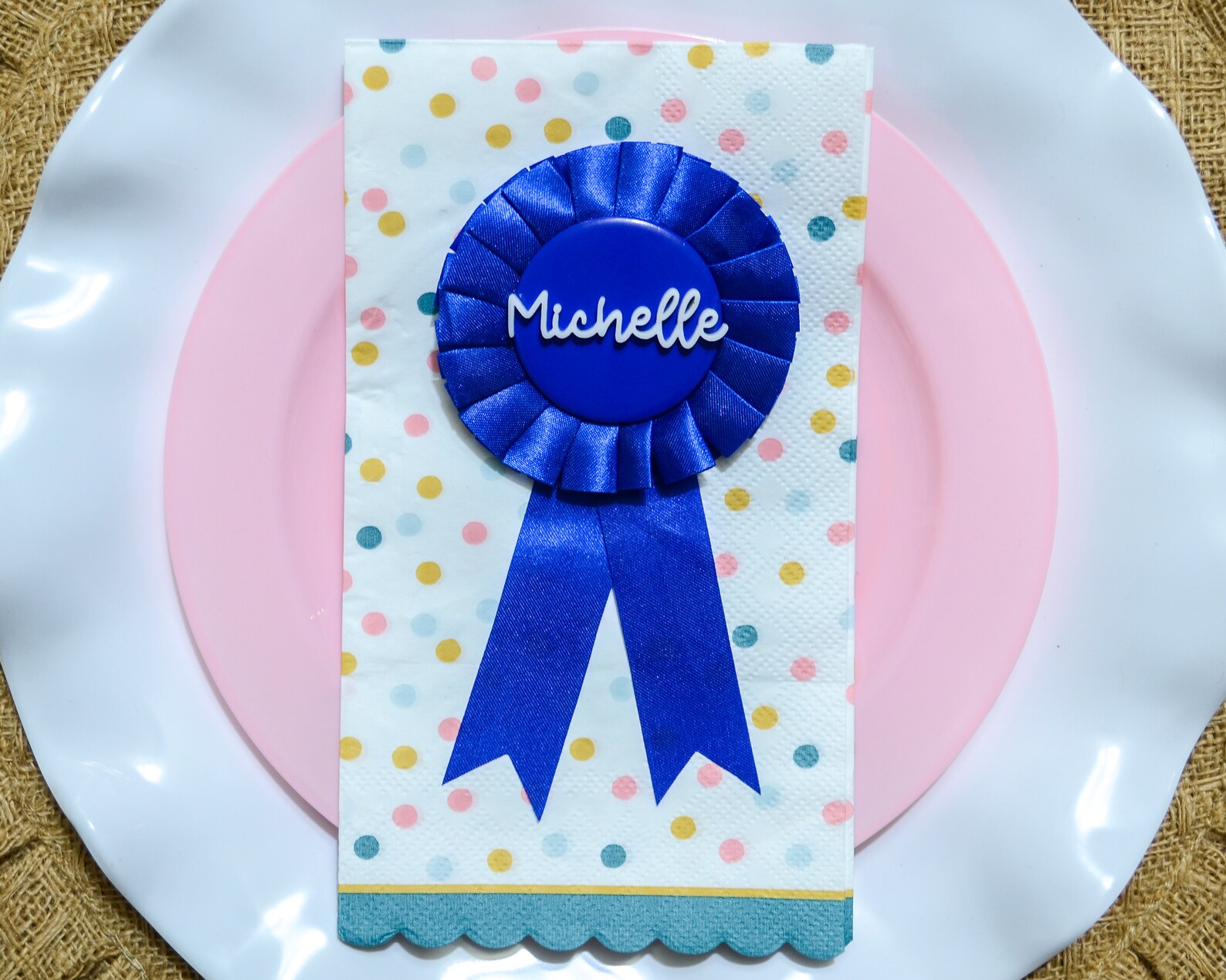 Custom Blue Ribbon Place Card Pin Brooch Horse Ribbon Equestrian Party ...