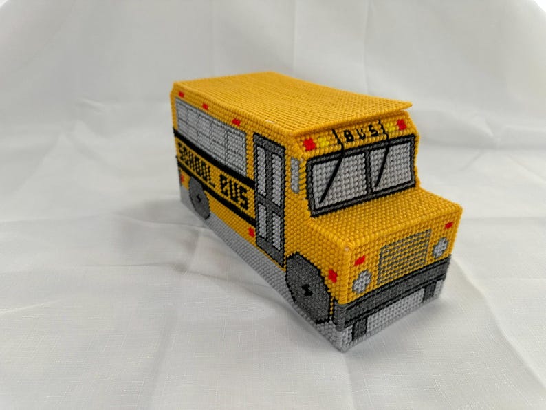 School Bus Storage Box. Handmade Plastic Canvas School Bus Storage Box ...