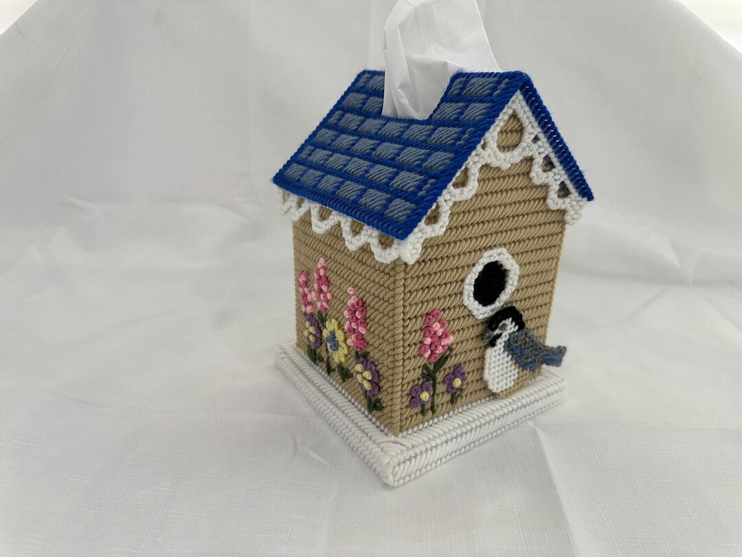 Chickadee House Tissue Box Cover. Handmade Plastic Canvas Chickadee ...