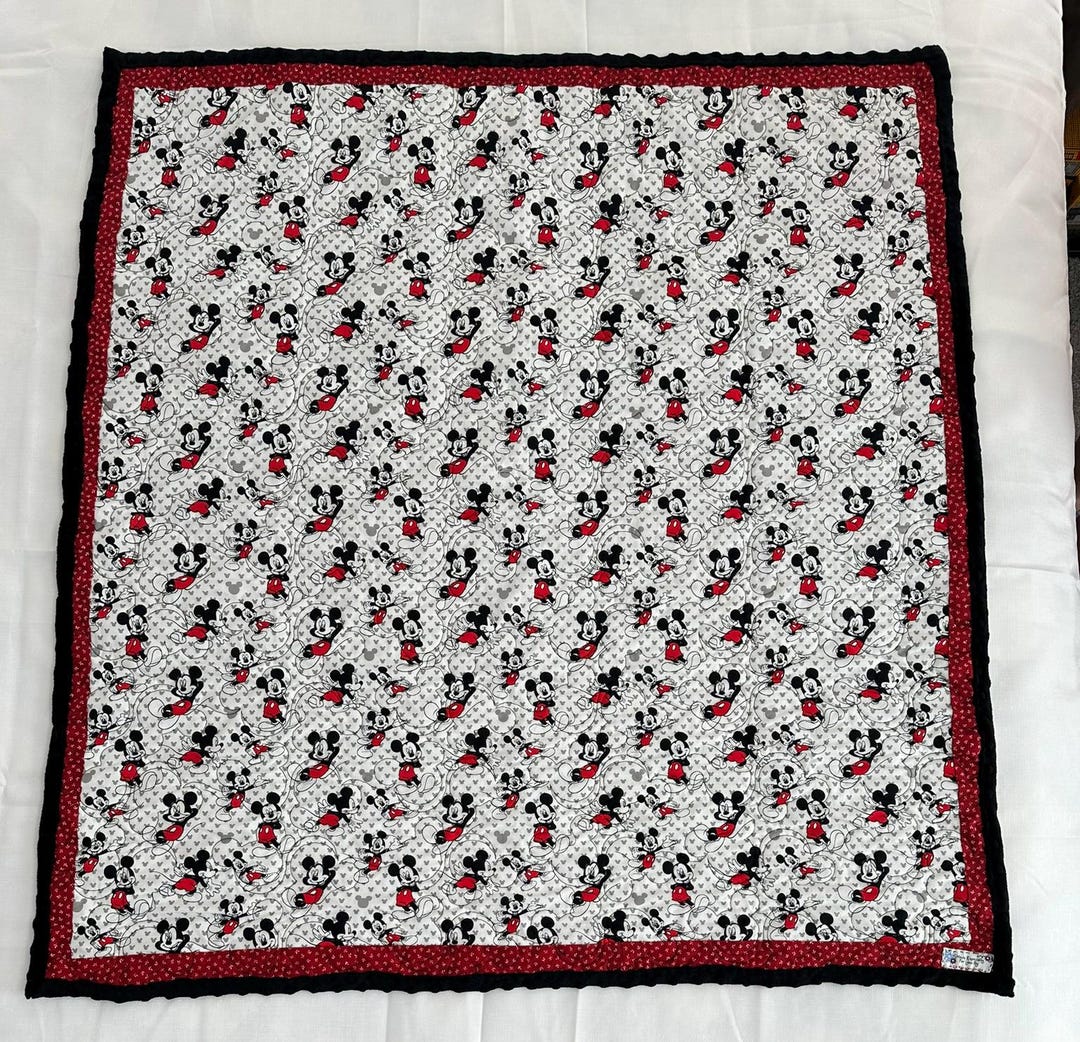 Mickey Mouse Baby Quilt, Mickey Mouse Print. Handmade With Mickey Head ...