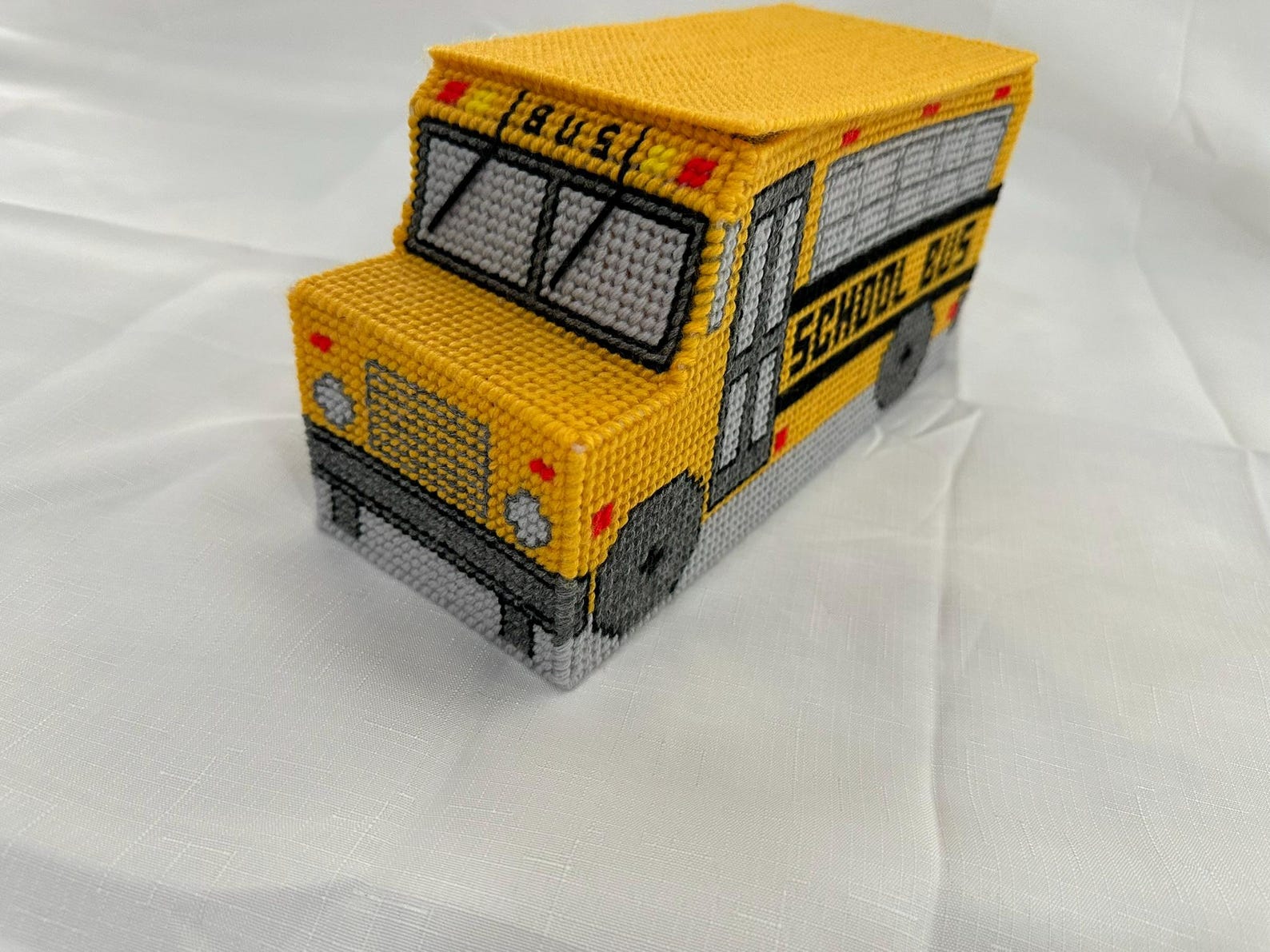 School Bus Storage Box. Handmade Plastic Canvas School Bus Storage Box ...