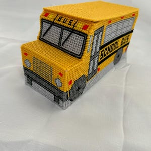 School Bus Storage Box. Handmade Plastic Canvas School Bus Storage Box ...