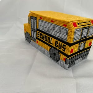 School Bus Storage Box. Handmade Plastic Canvas School Bus Storage Box ...