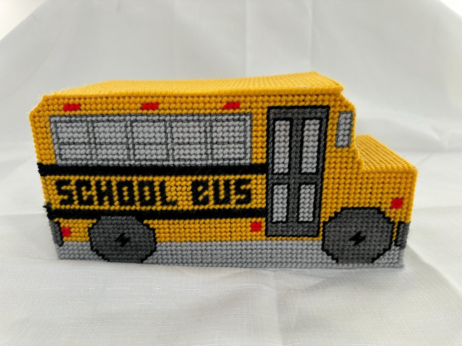School Bus Storage Box. Handmade Plastic Canvas School Bus Storage Box ...