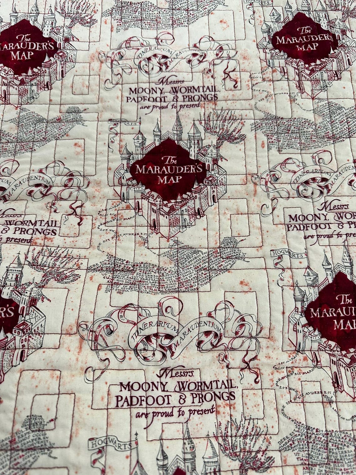 Harry Potter Quilt, Harry Potter Marauders Map Print. Handmade With Pipping Quilting Pattern. - Etsy
