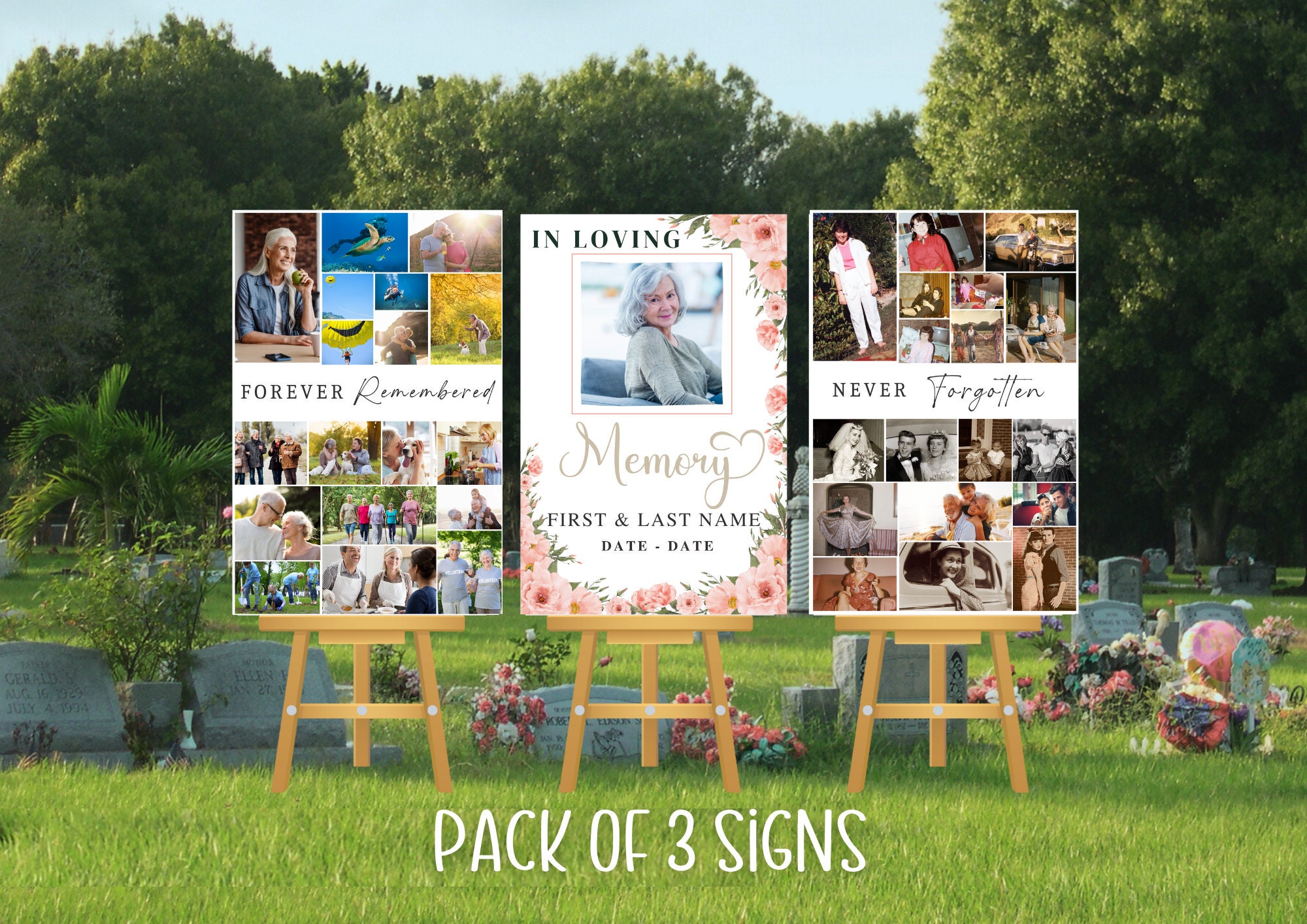 Funeral Photo Collage Sign, Memorial Service Welcome Sign, Funeral Grid ...