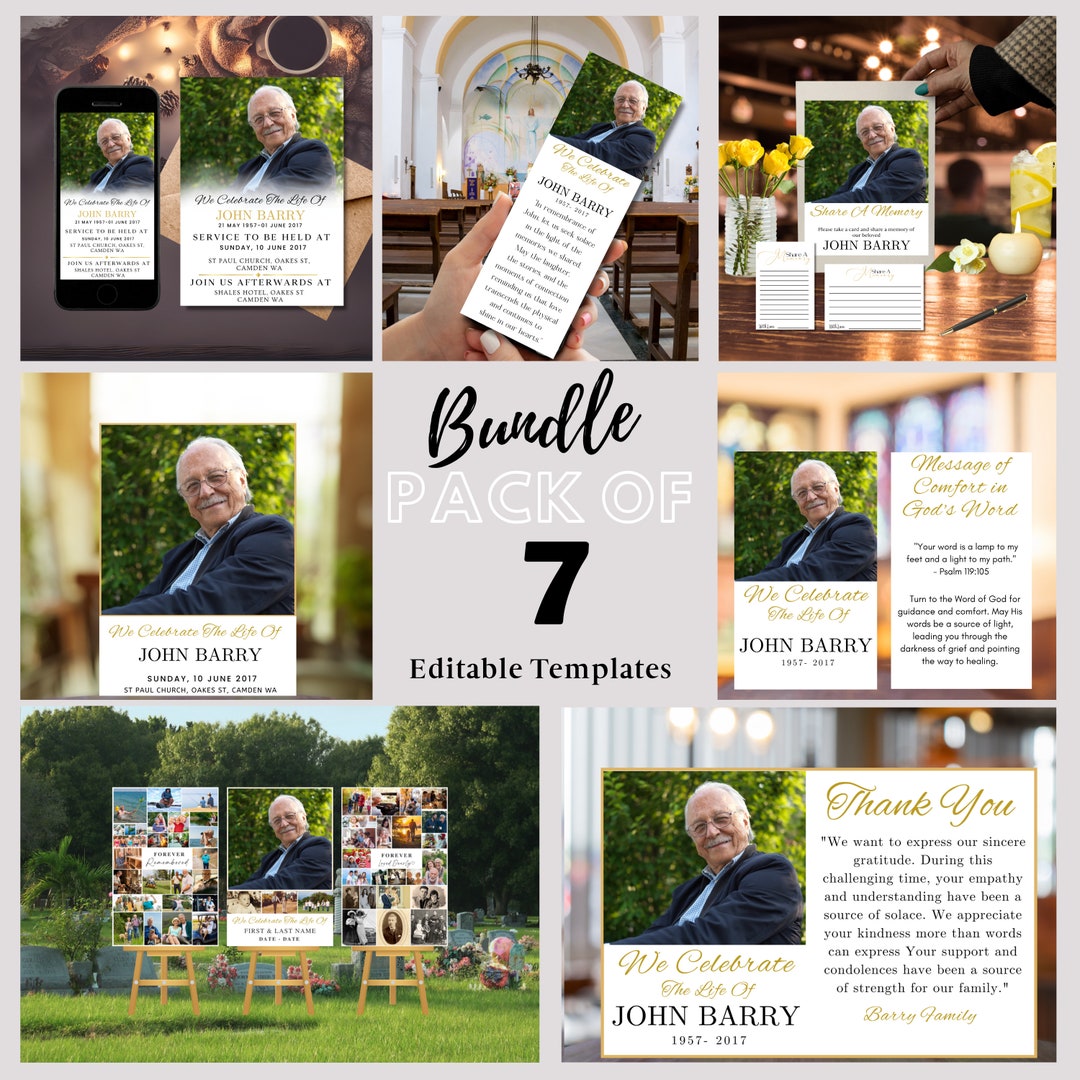 Minimal Funeral Bundle Canva, Memorial Package Templates, Celebration ...