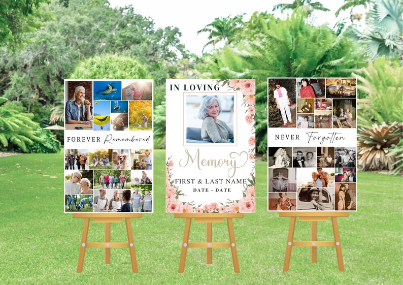 Funeral Photo Collage Sign, Memorial Service Welcome Sign, Funeral Grid ...