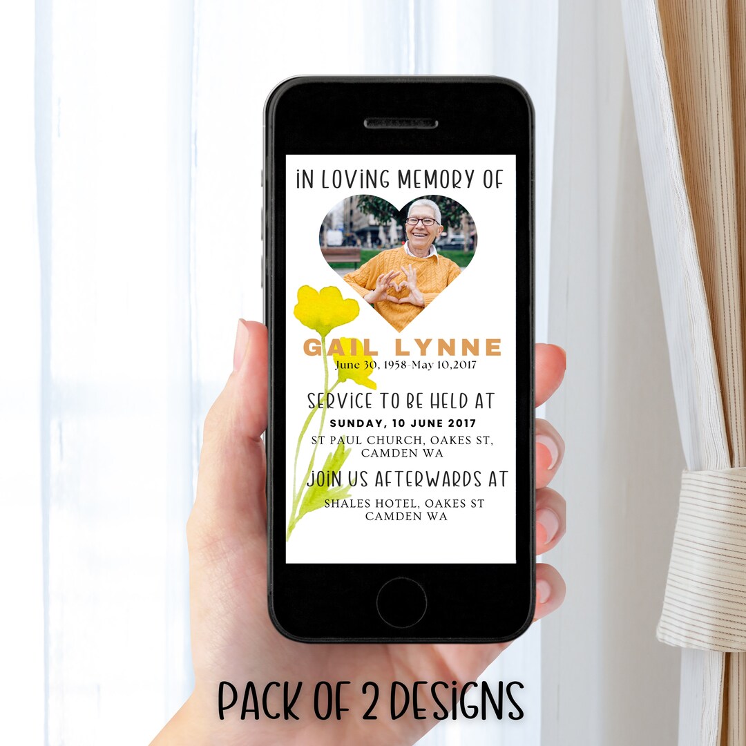 Funeral Digital Invitation Card, Memorial Sympathy Evite, Obituary ...