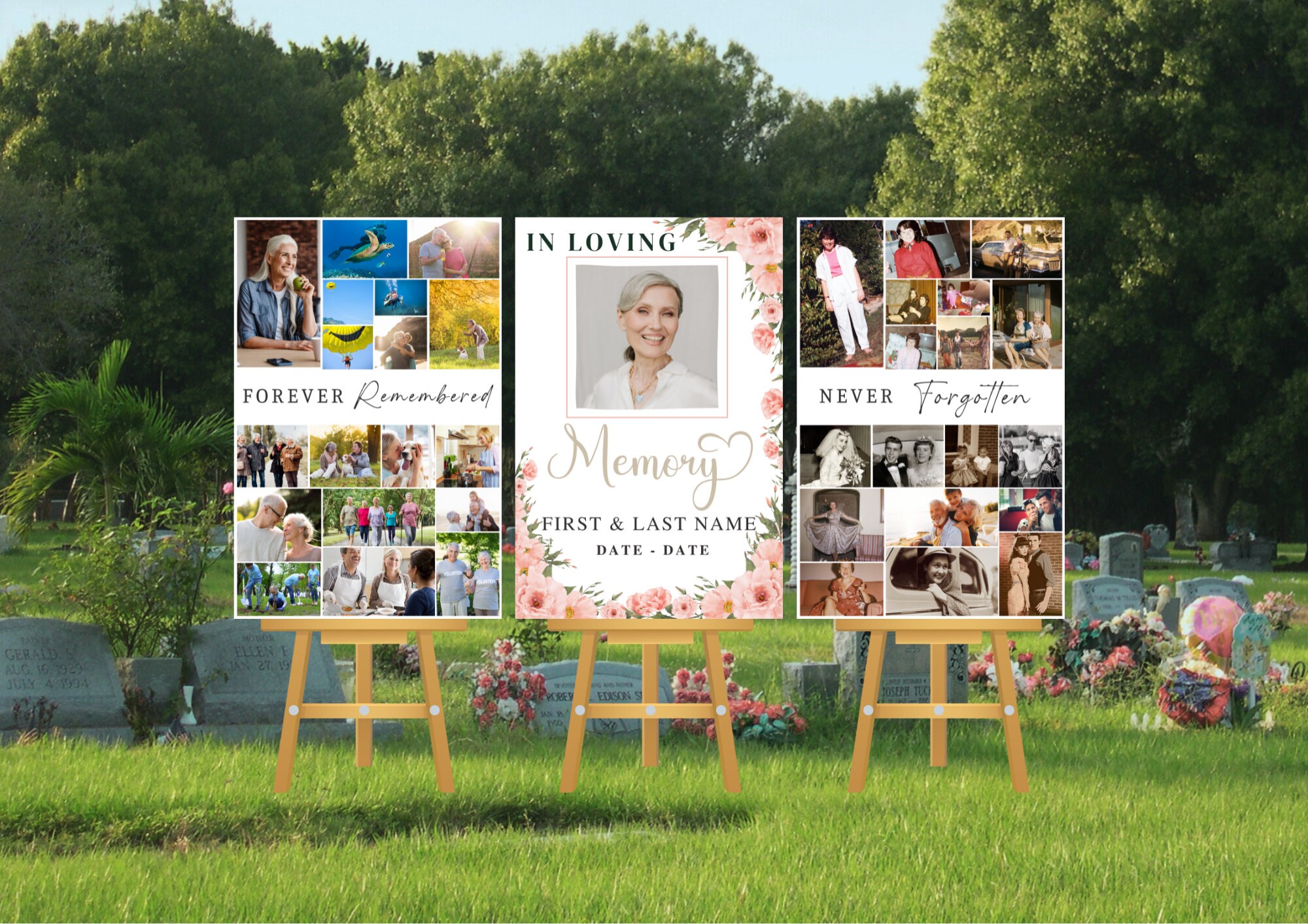 Funeral Photo Collage Sign, Memorial Service Welcome Sign, Funeral Grid ...