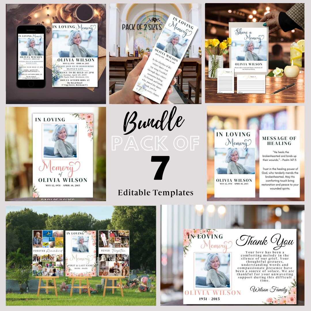BUNDLE PACK FUNERAL Saver Templates. Editable Programs, Bookmarks ...