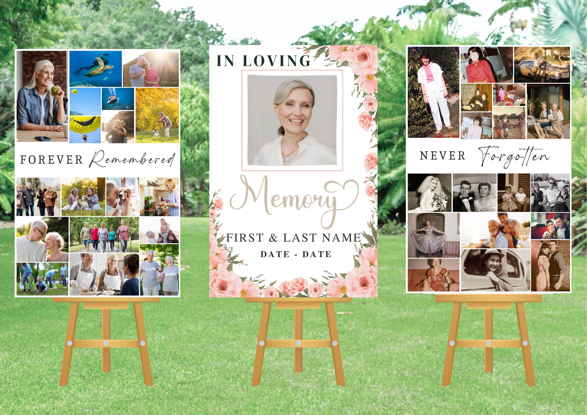 Funeral Photo Collage Sign, Memorial Service Welcome Sign, Funeral Grid ...