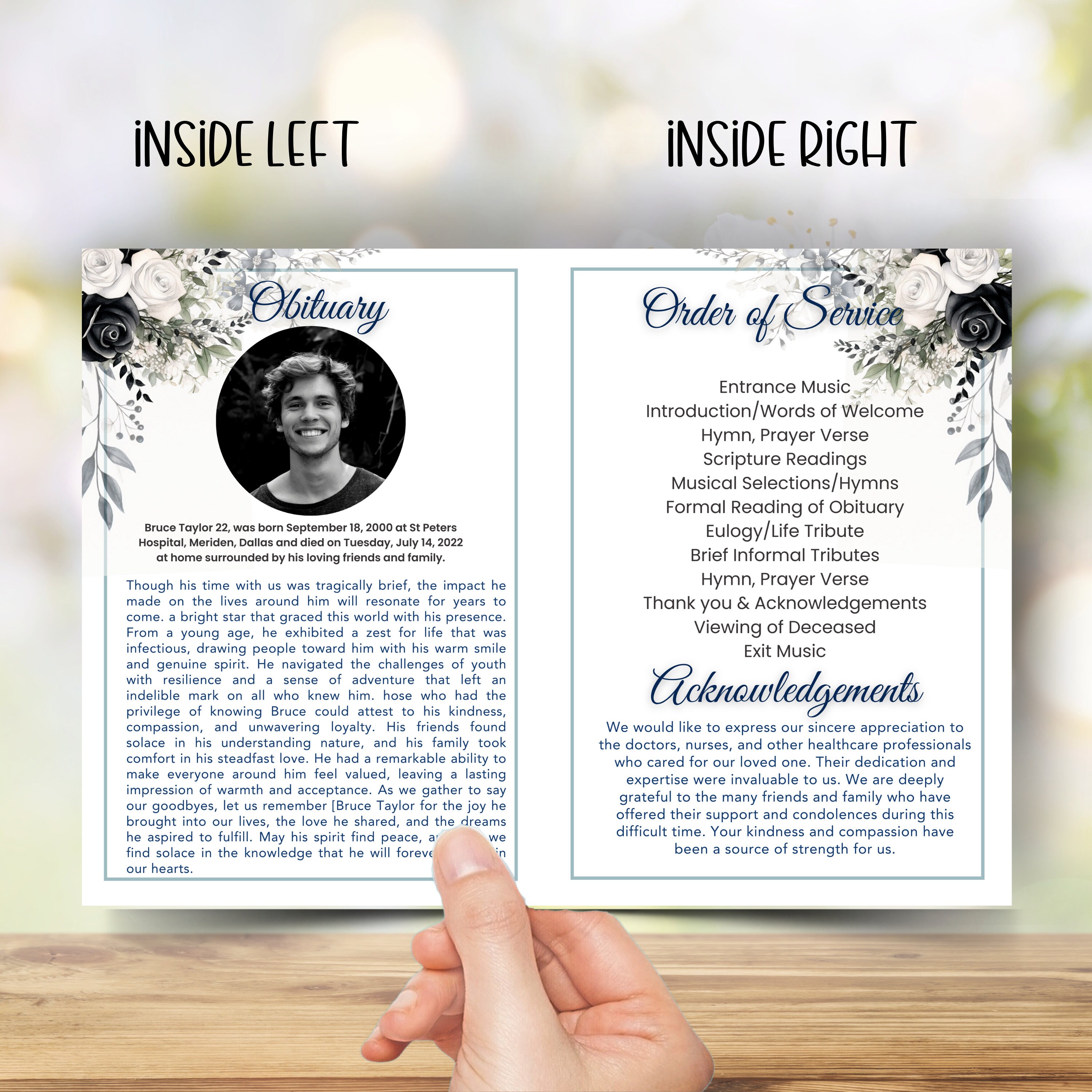 Customize Funeral Program Template, Floral Memorial Program, Editable ...