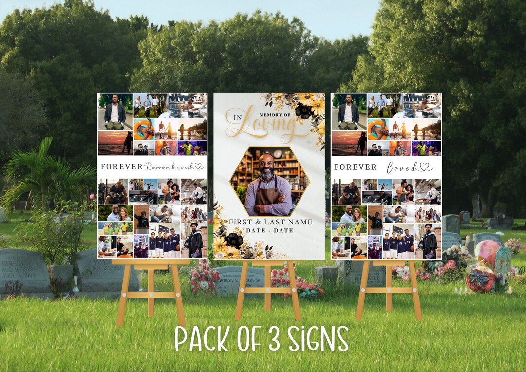 Funeral Photo Collage Sign, Customize Memorial Multiple Signs ...