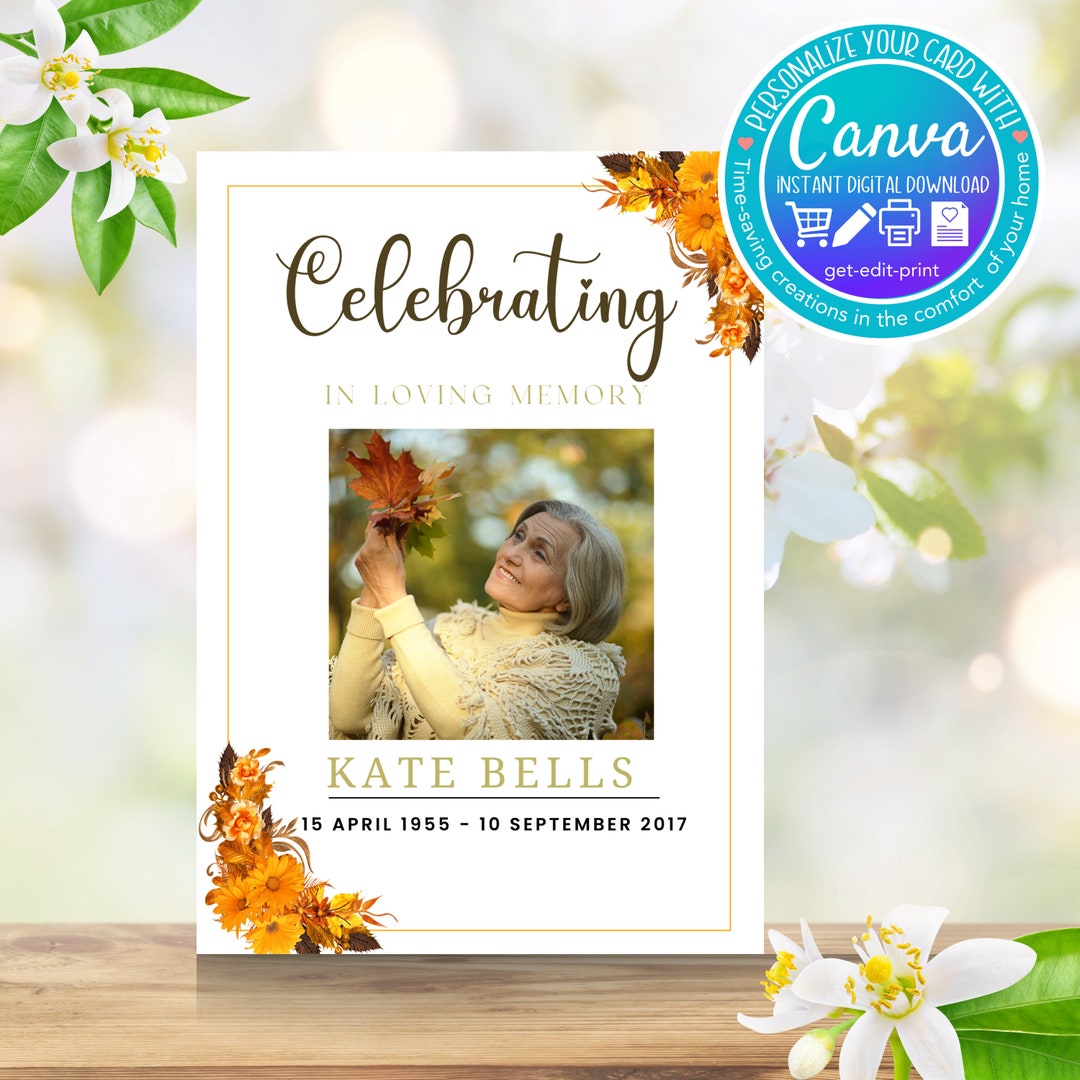 Personalized Funeral Program Template Customize Orange Theme - Etsy