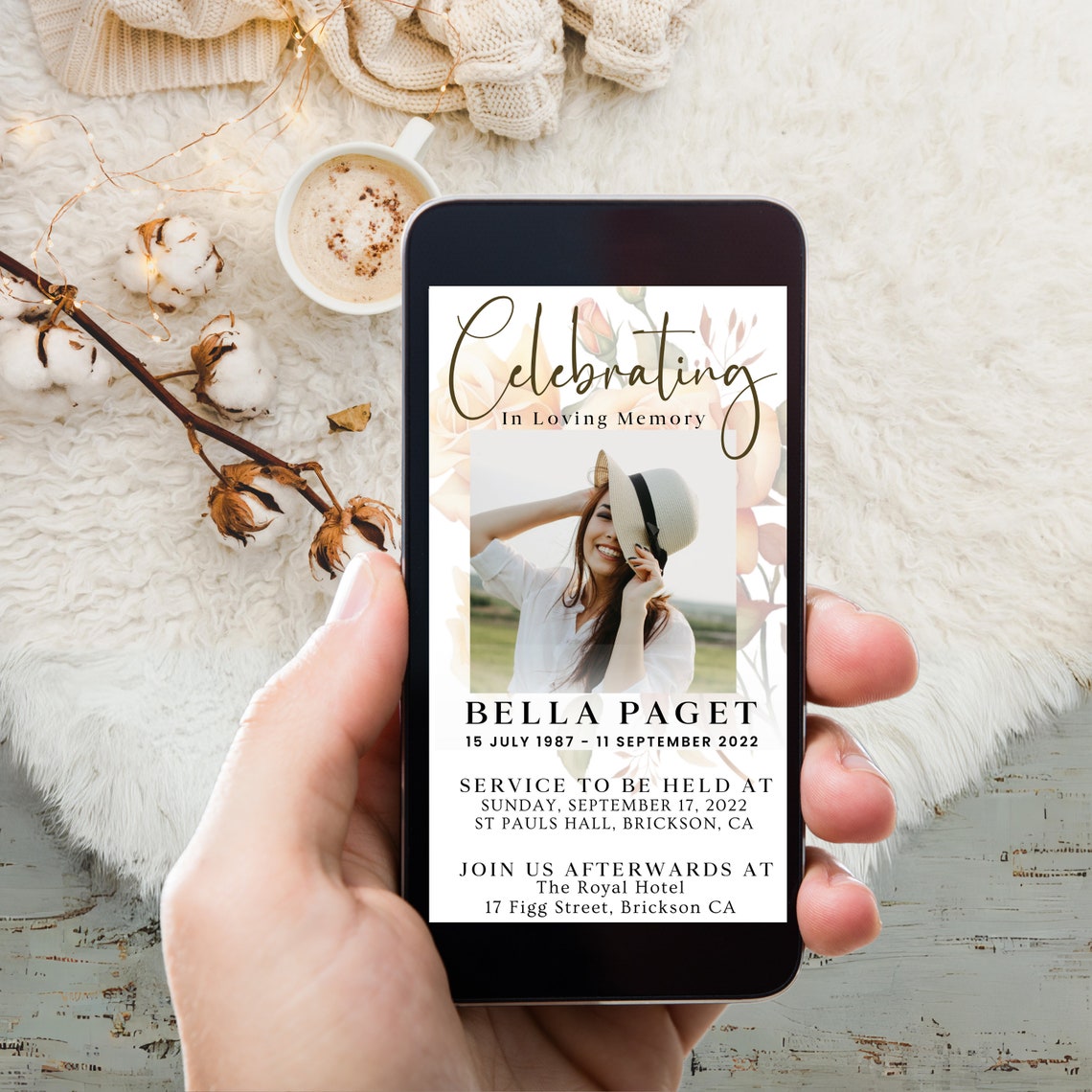 Funeral Electronic Invitation Card, Memorial Digital Evite Template ...