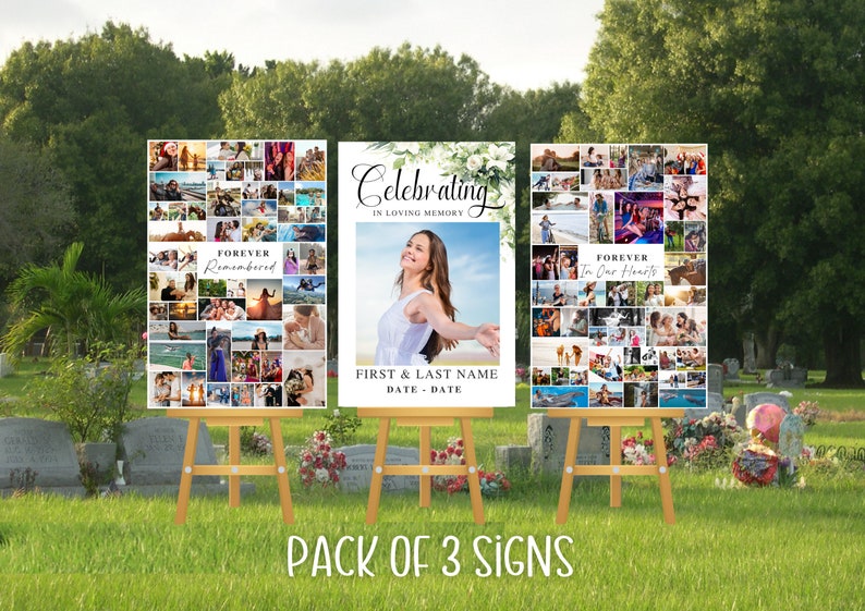 Funeral Photo Collage Sign Template, Customize Memorial Poster ...