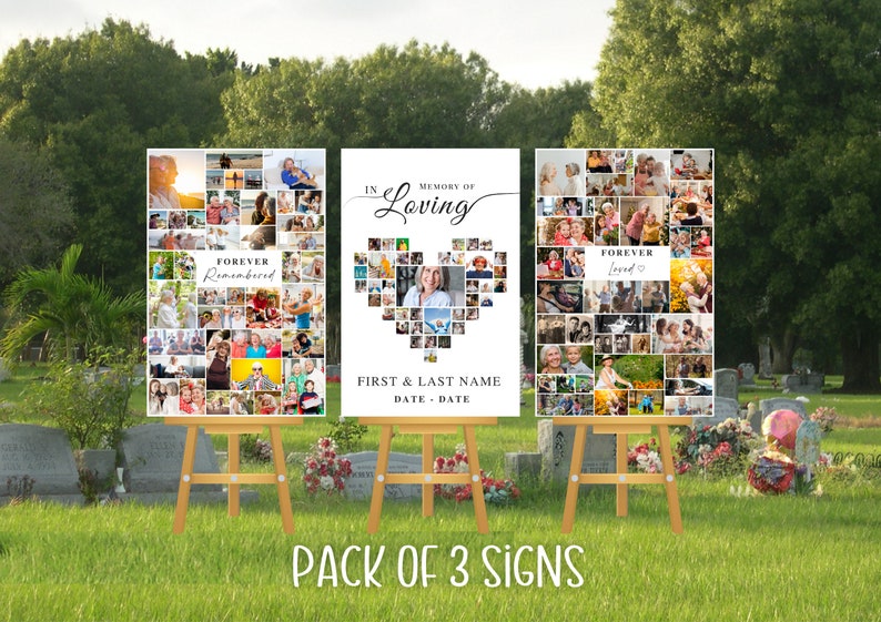 Photo Collage Memorial Sign, Digital Funeral Picture Board, Multiple ...