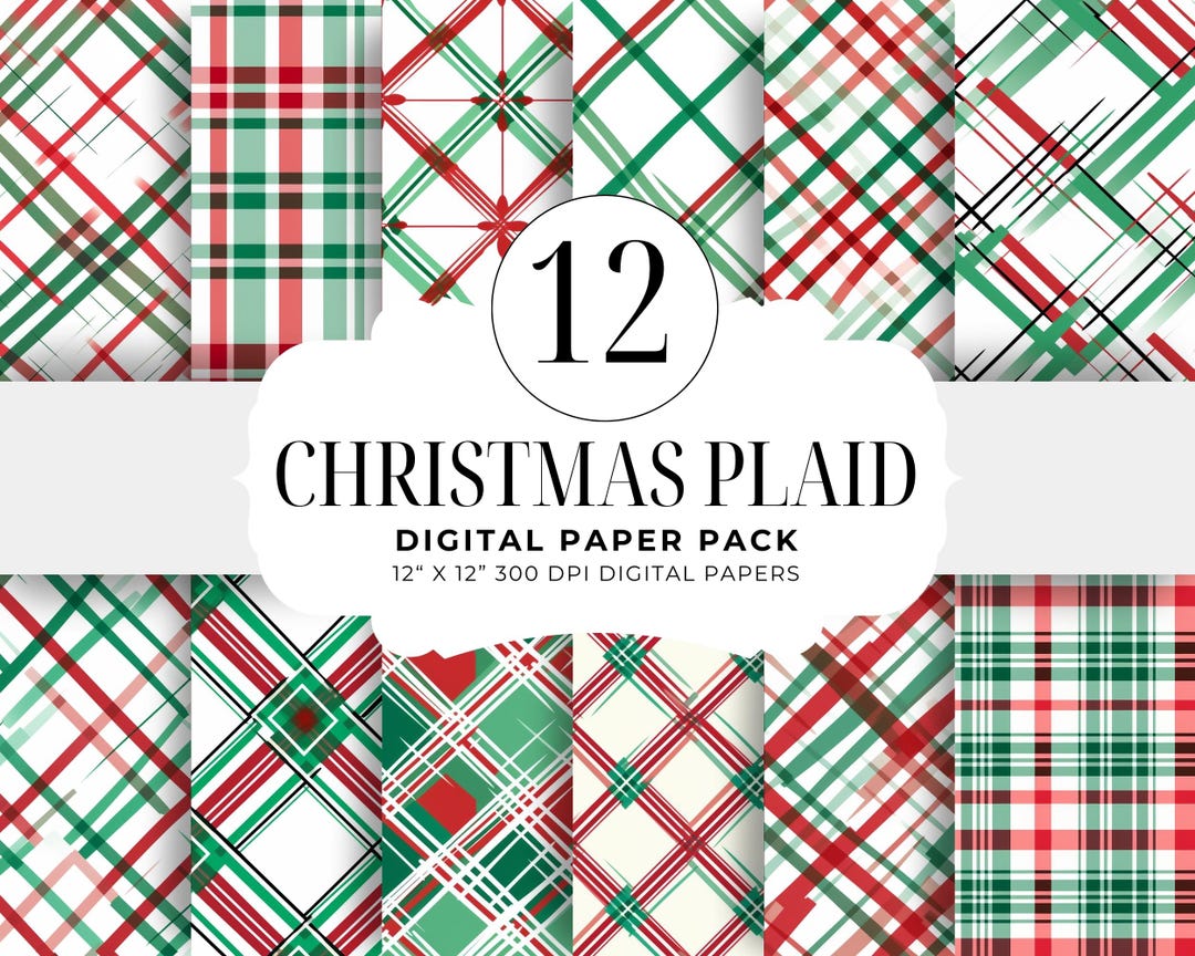 Christmas Plaid Digital Paper, Plaid, 12 Digital Scrapbook Papers ...