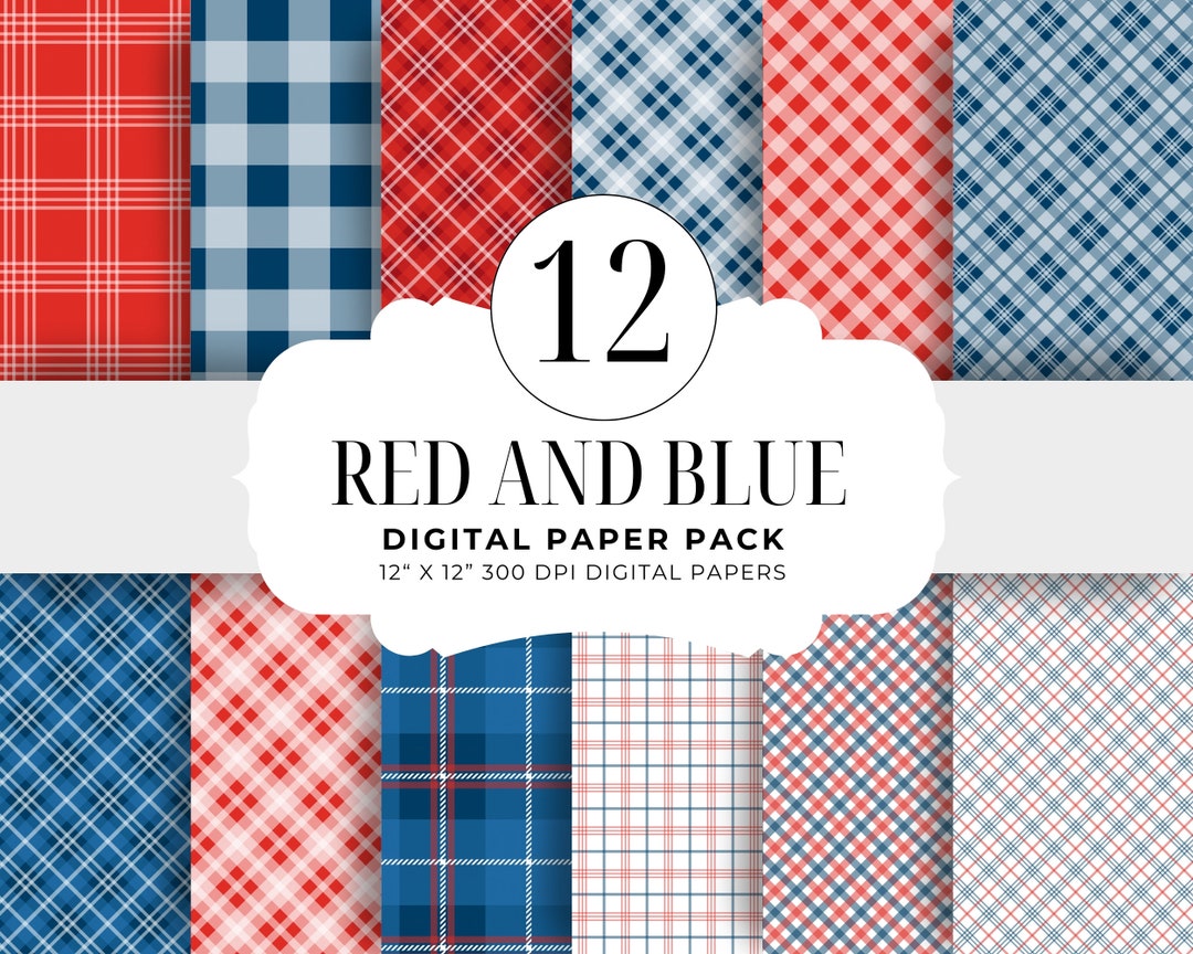 Patriotic Digital Paper, Red & Blue, 12 Pages, Printable Ephemera for ...