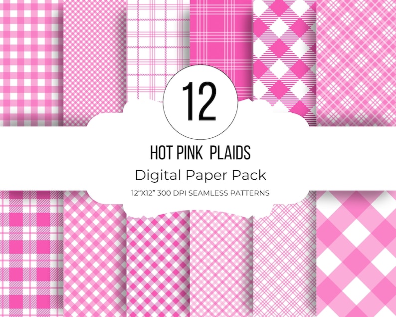 12 Hot Pink Plaid Seamless Pattern Digital Paper Background - Etsy