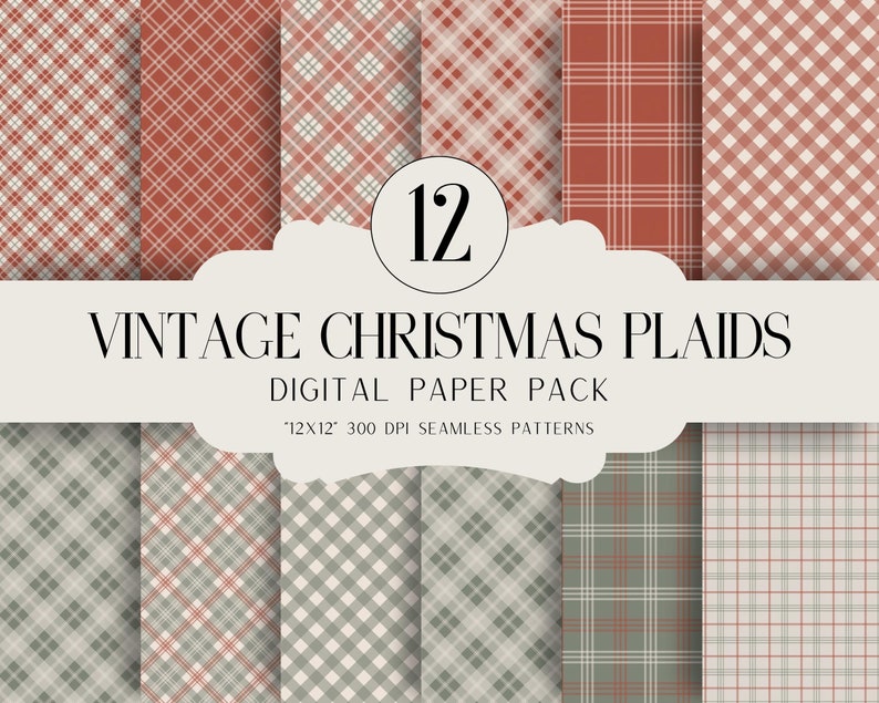 12 Vintage Plaid | Digital Paper | Seamless Pattern | Plaid Printable ...