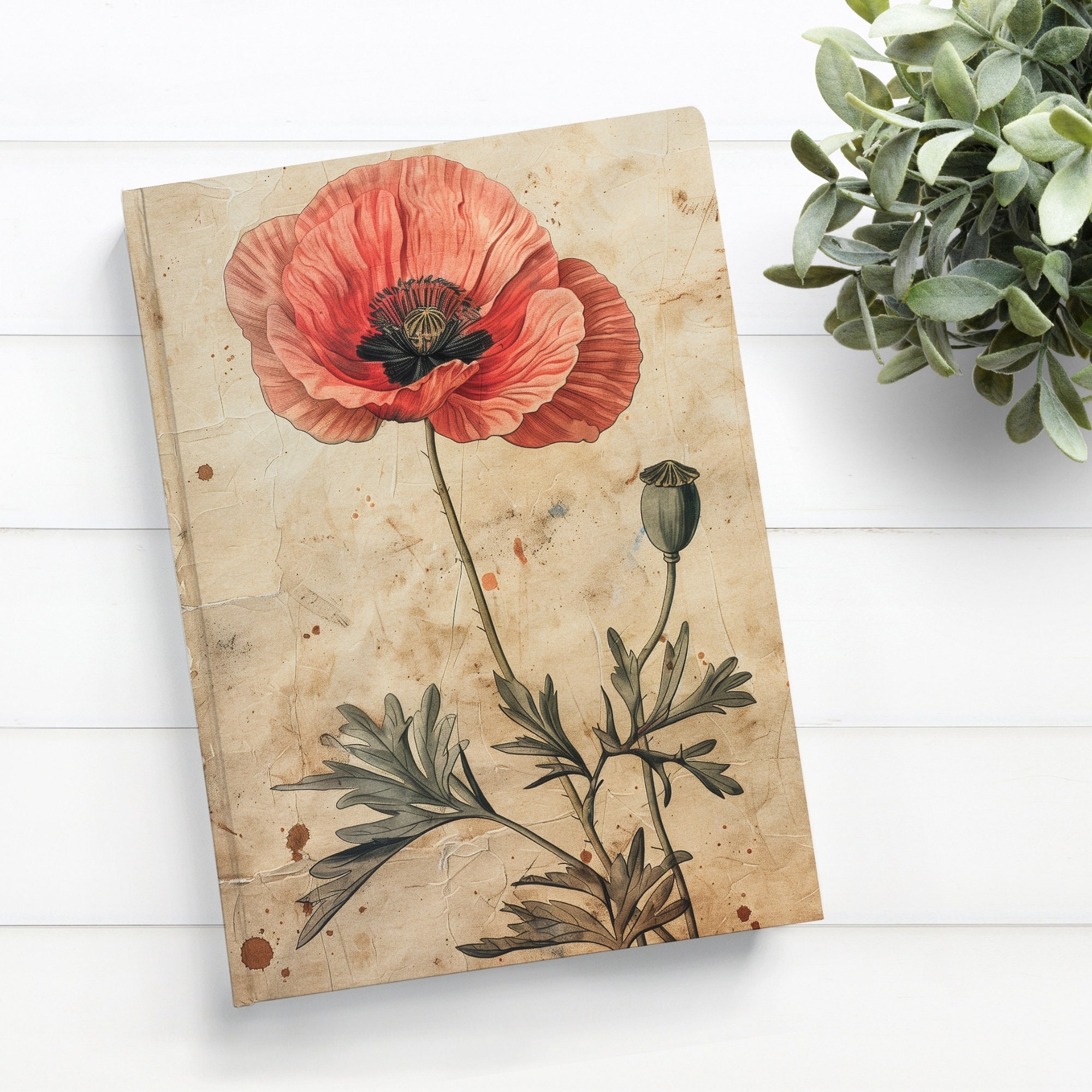 Vintage Poppy Junk Journal Digital Covers, Poppy Florals, 6 Digital ...