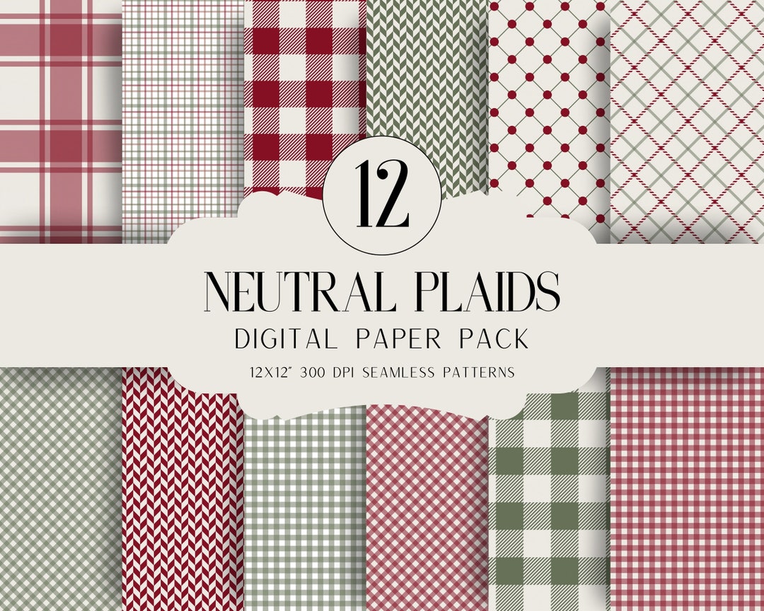 12 Neutral Christmas Plaid | Plaid Background | Digital Paper ...